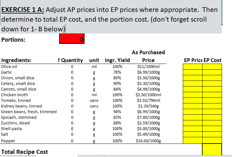 EXERCISE 1 A: Adjust AP prices into EP prices where | Chegg.com