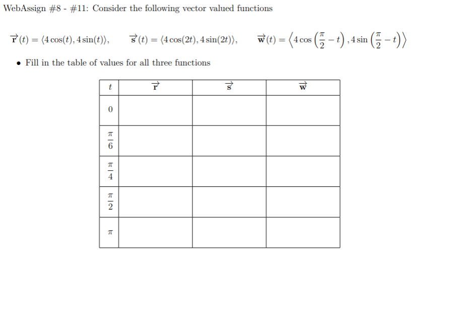 Solved WebAssign #8 - #11: Consider the following vector | Chegg.com