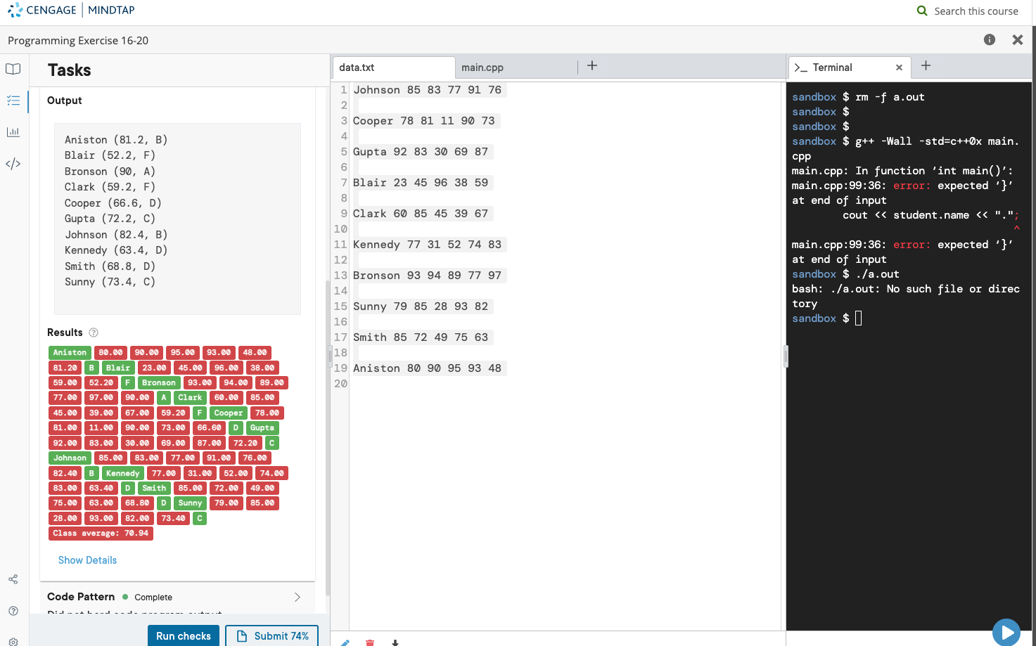 ∵ CENGAGE ∣ MINDTAP Programming Exercise 16-20sandbox | Chegg.com