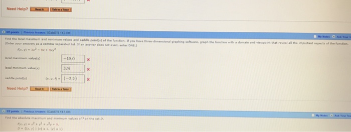 Solved Find the local maximum and minimum values and saddle | Chegg.com