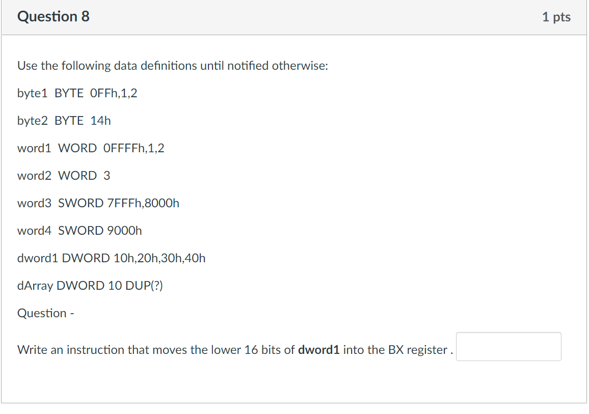 Solved Use the following data definitions until notified | Chegg.com