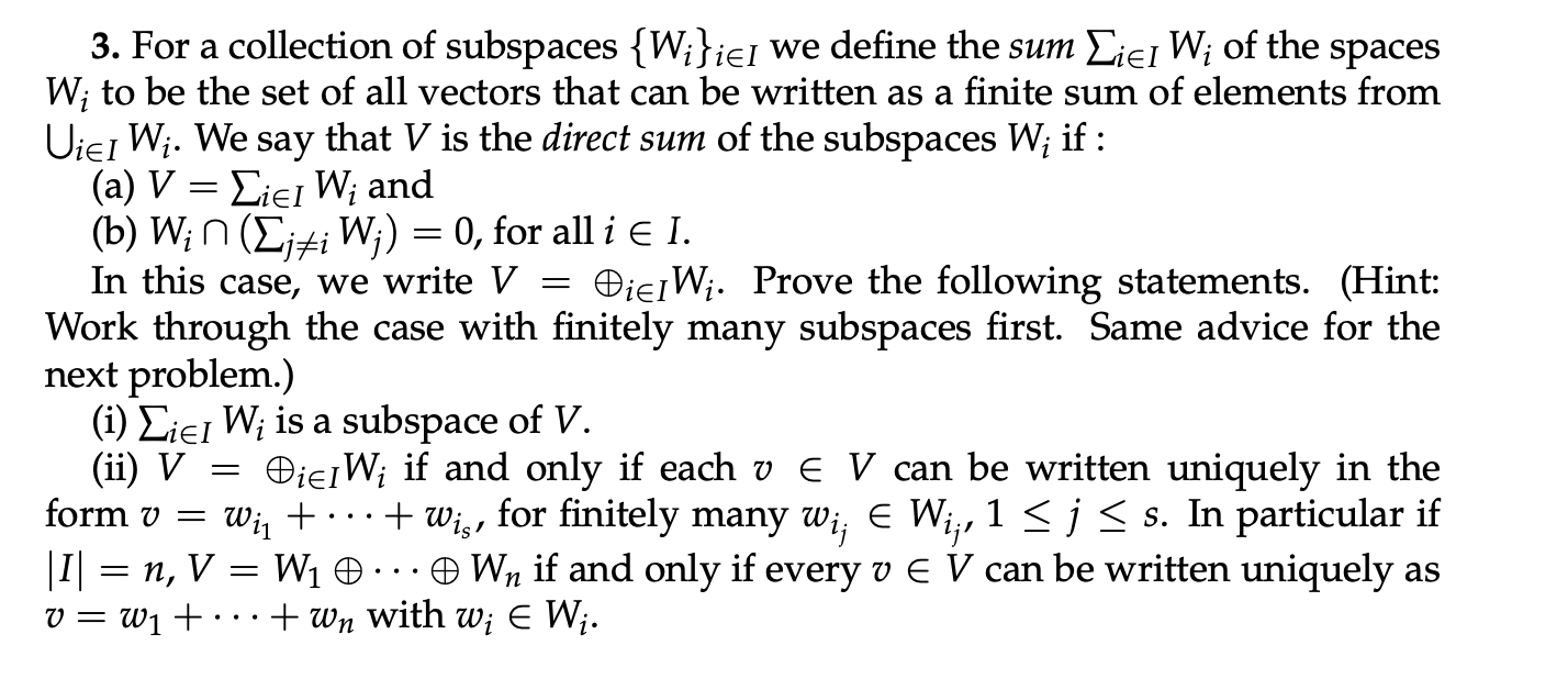 3. For a collection of subspaces {Wi}i∈I we define | Chegg.com