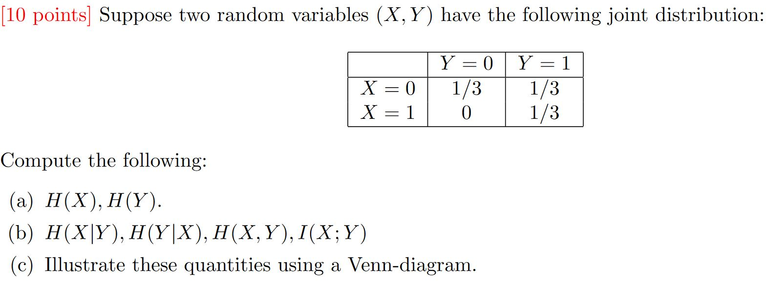 Solved [10 points] Suppose two random variables (X, Y) have | Chegg.com