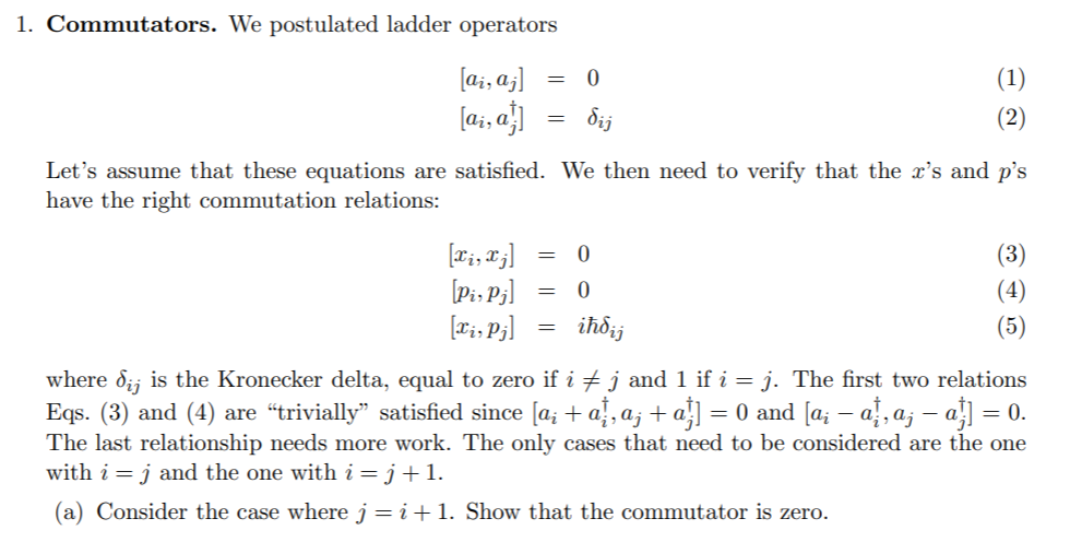 Solved 1. Commutators. We postulated ladder operators [ai, | Chegg.com