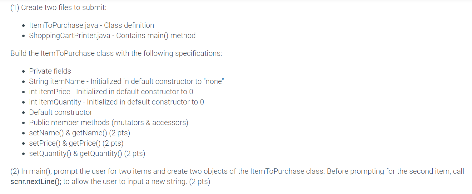 Solved: (1) Create Two Files To Submit: • Item ToPurchase.... | Chegg.com