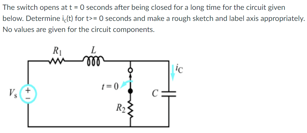 Solved The switch opens at t=0 ﻿seconds after being closed | Chegg.com