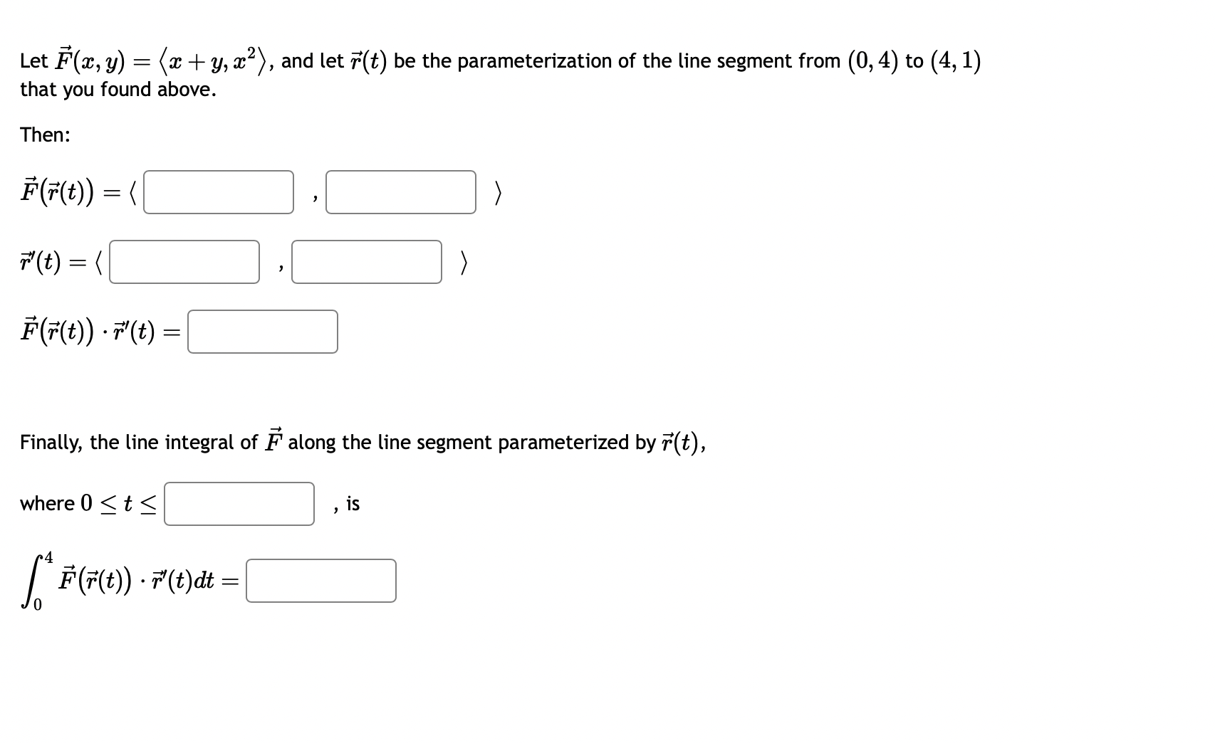 Solved Parameterize the line segment from (0,4) to (4,1).Let | Chegg.com