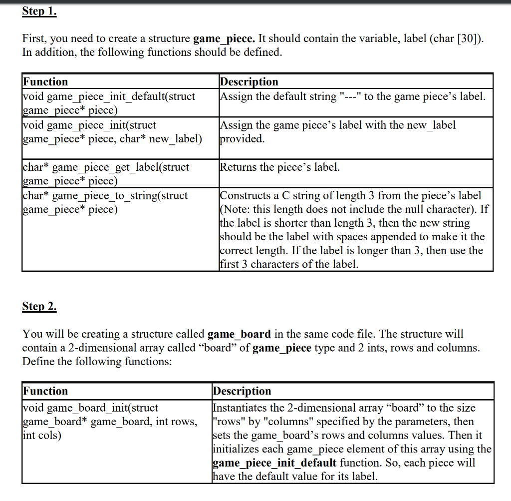 Solved Step 1. First, you need to create a structure game | Chegg.com