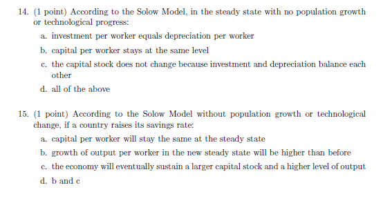 11. (1 point) In the Solow Model, the slope of the | Chegg.com
