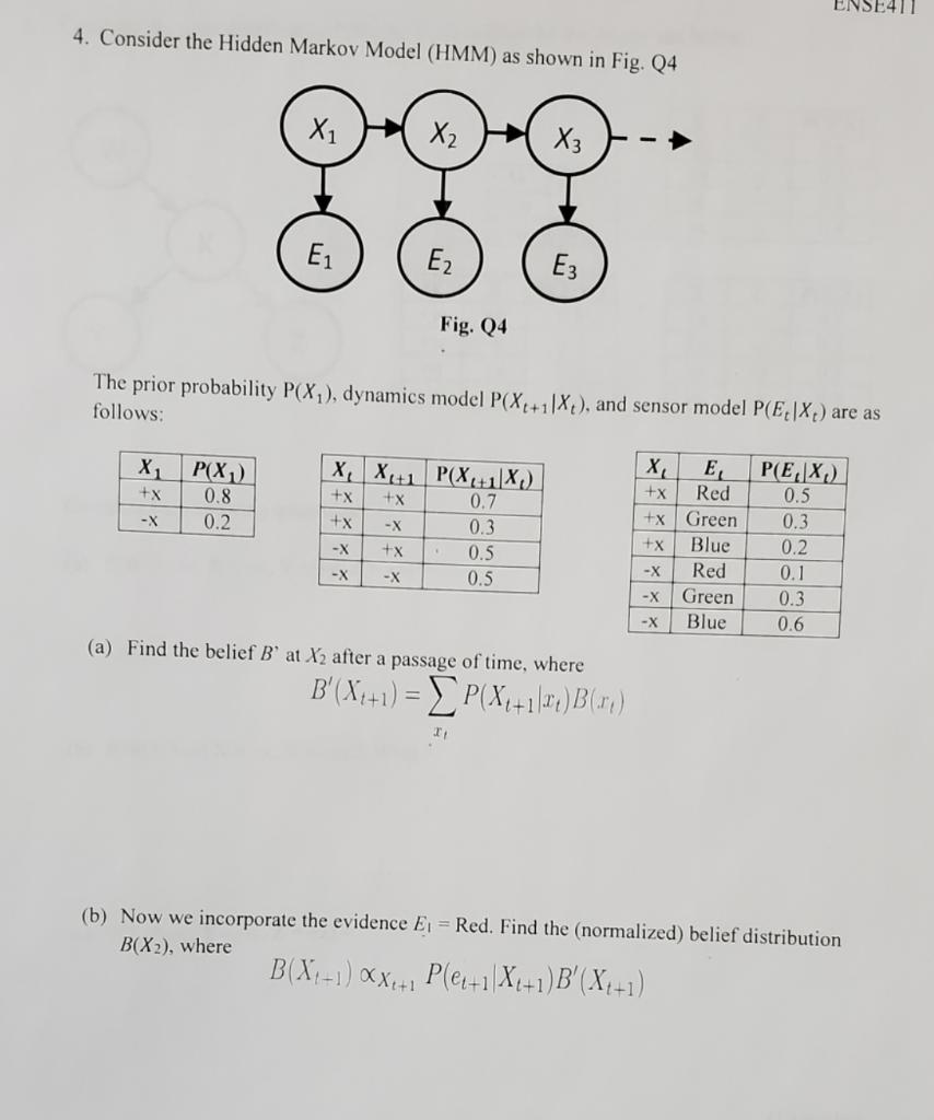 Solved ENSE411 4. Consider the Hidden Markov Model (HMM) as | Chegg.com