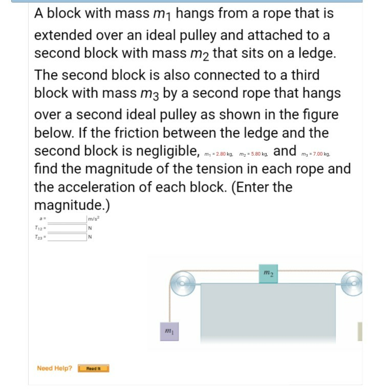 Solved A block with mass m1 hangs from a rope that is | Chegg.com