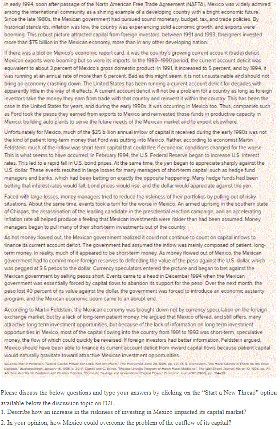 Solved In early 1994, soon after passage of the North | Chegg.com