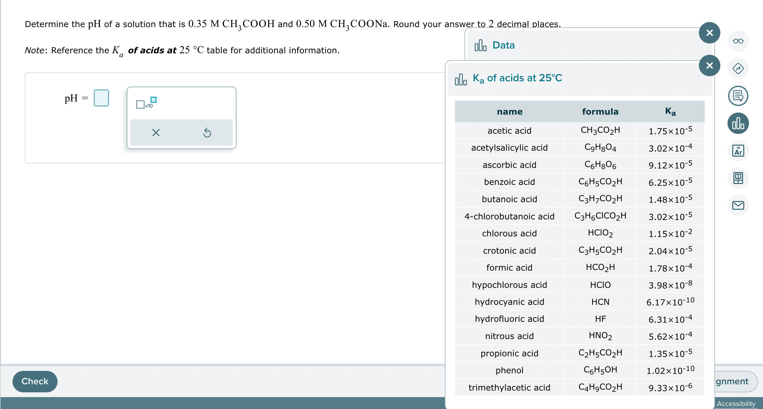 Solved a Ka of acids at 25∘C | Chegg.com