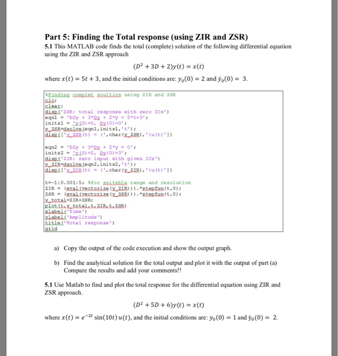 Part 5: Finding the Total response (using ZIR and | Chegg.com