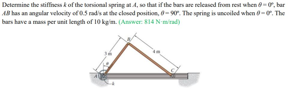 Solved Determine the stiffness k of the torsional spring at | Chegg.com