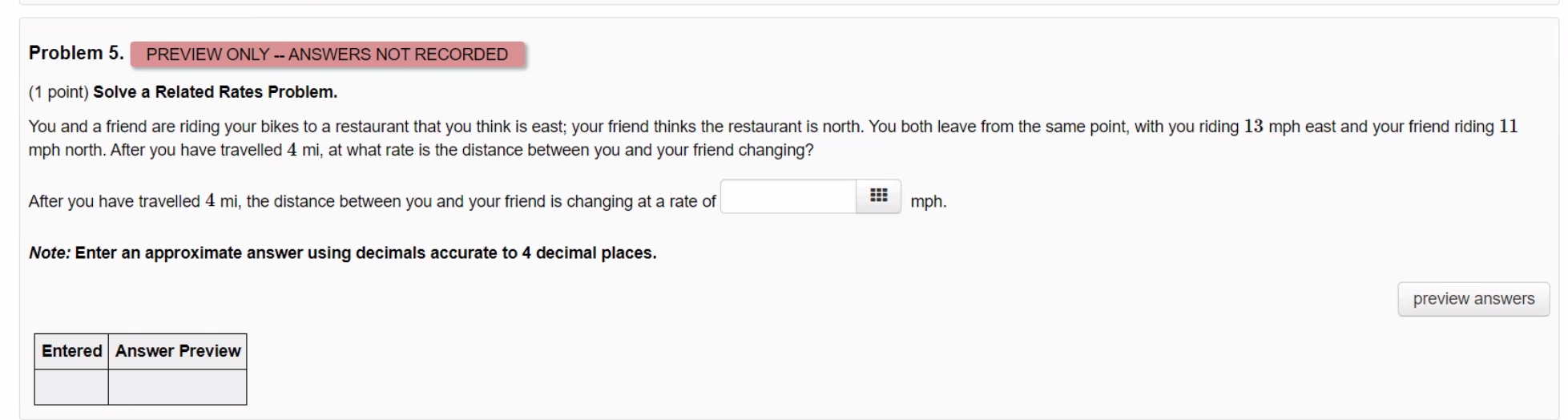 Solved Problem 5. PREVIEW ONLY -- ANSWERS NOT RECORDED (1 | Chegg.com