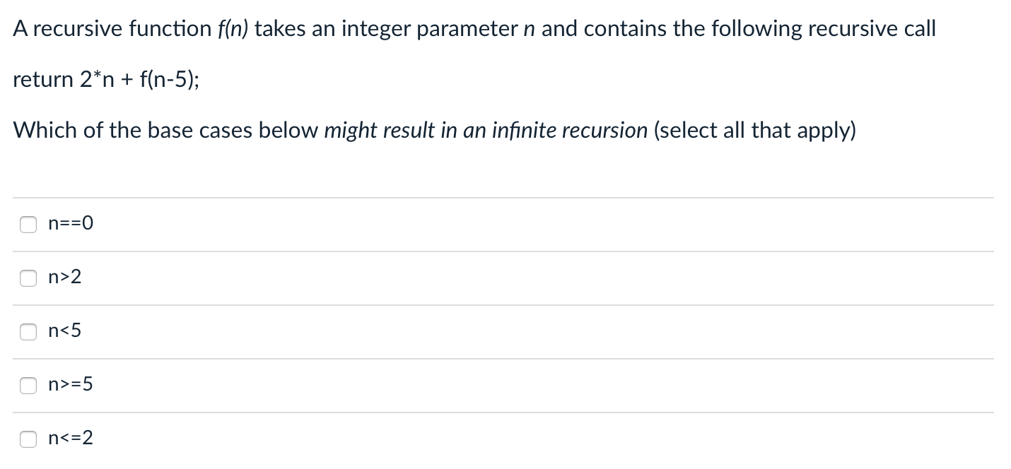 Solved A recursive function f(n) takes an integer parameter | Chegg.com