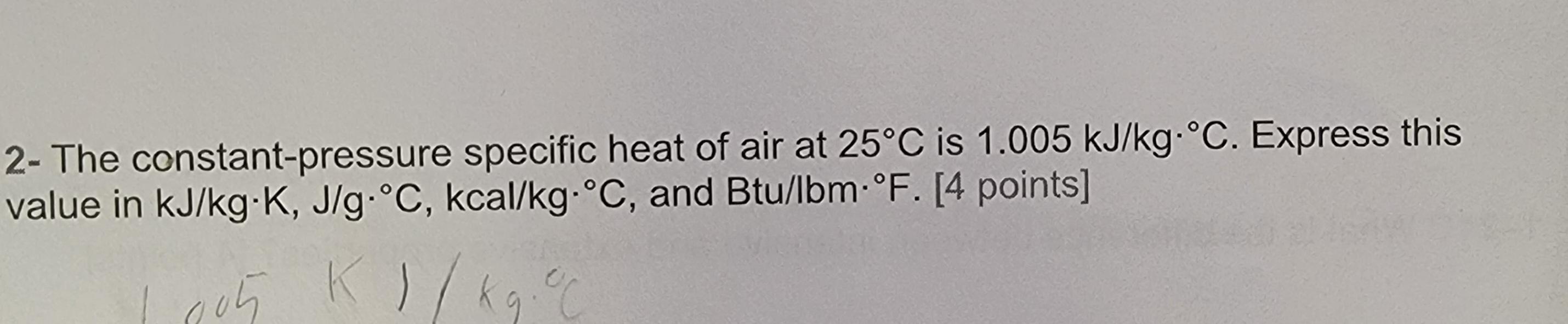 Solved 2- The constant-pressure specific heat of air at 25∘C | Chegg.com