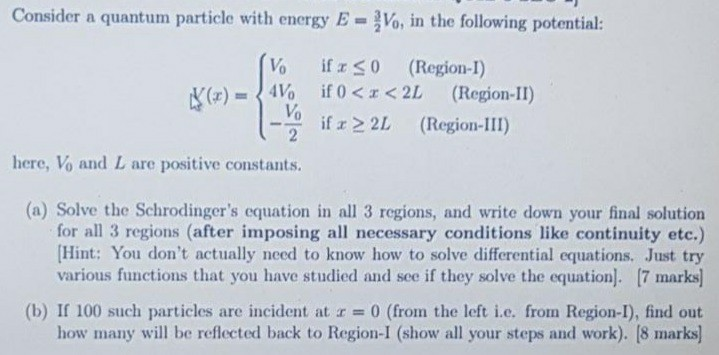 Solved Consider a quantum particle with energy E= Vo, in the | Chegg.com