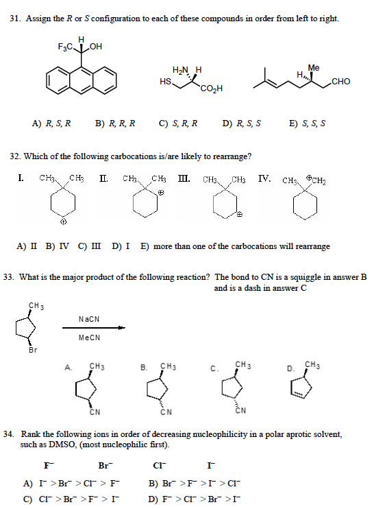 Solved 31. Assign the Ror S configuration to each of these | Chegg.com
