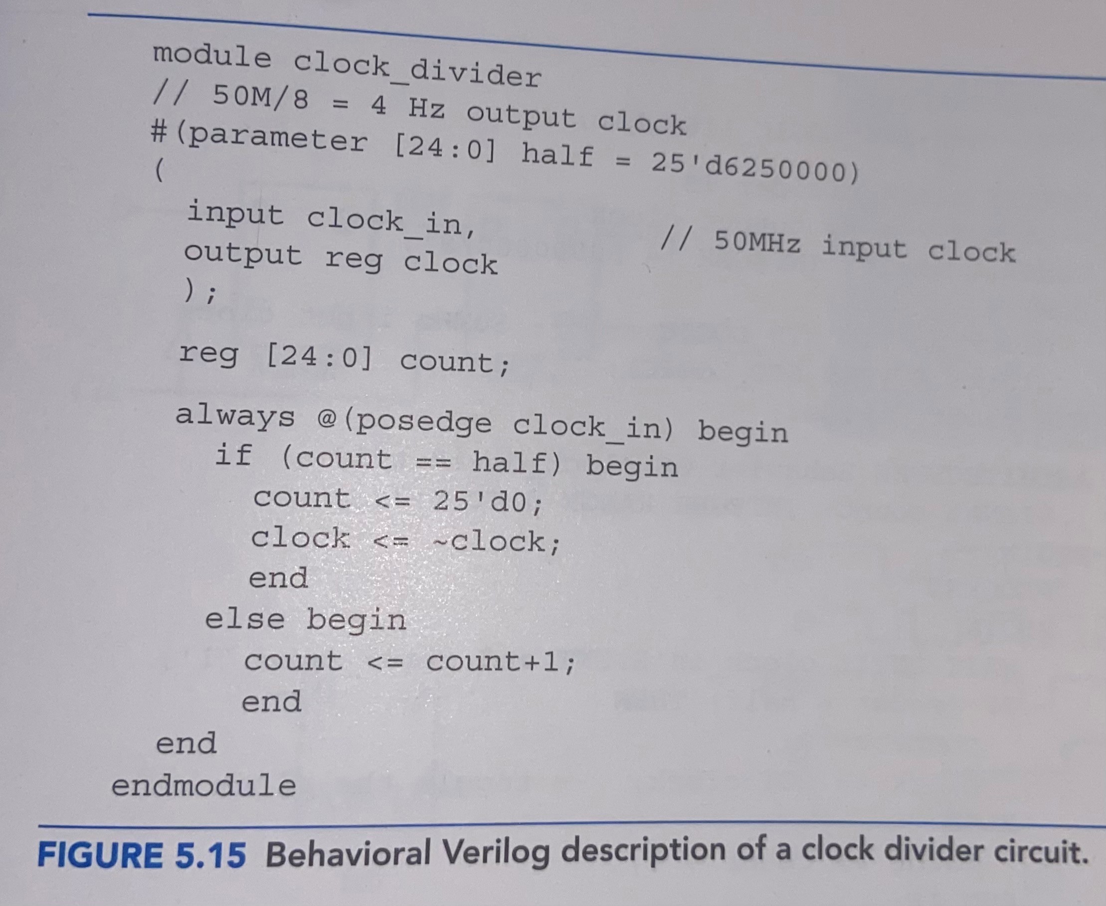 Solved module clock_divider // 50M/8=4 Hz output clock \# | Chegg.com