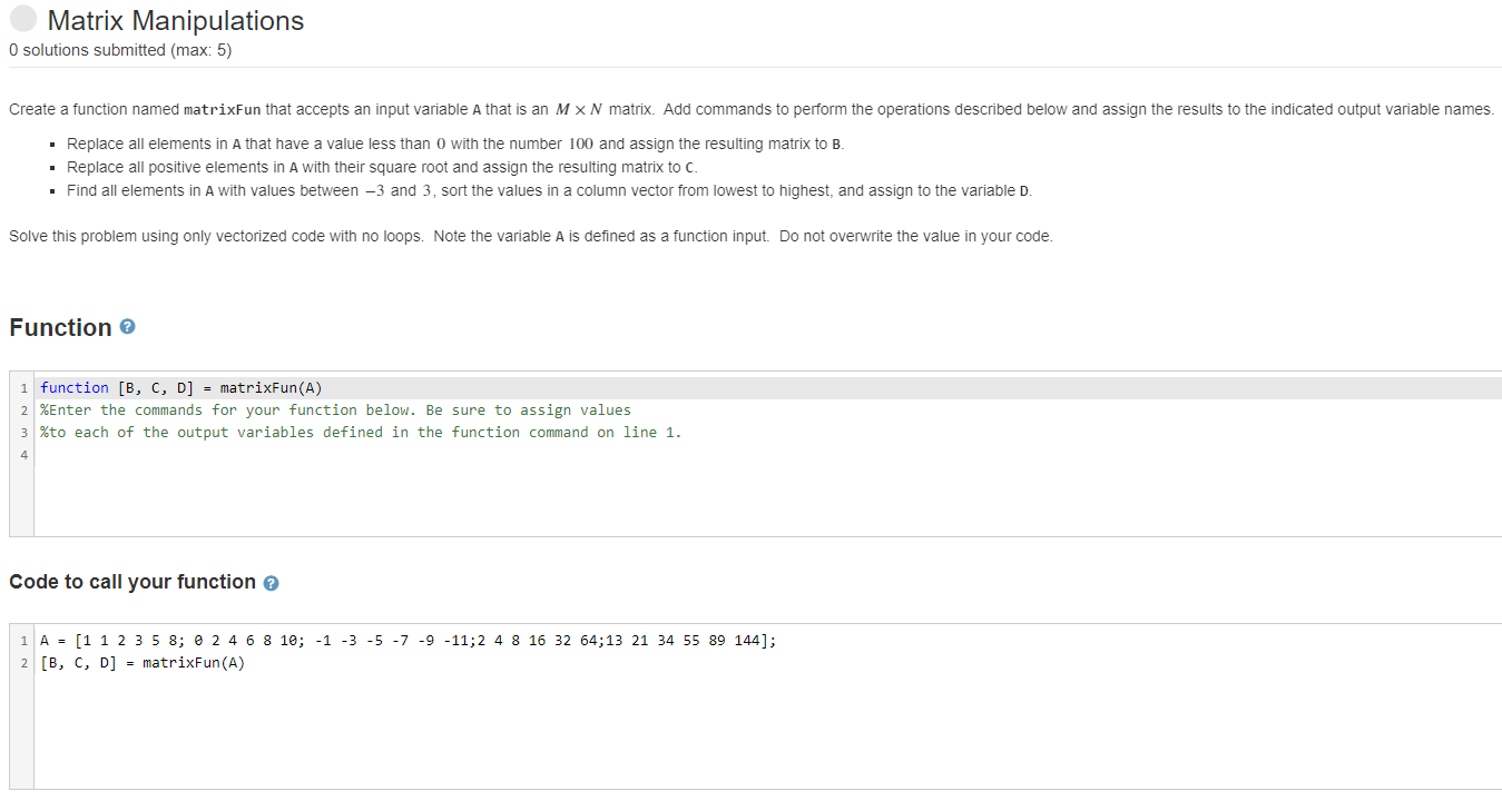 Solved Matrix Manipulations O solutions submitted (max: 5) | Chegg.com