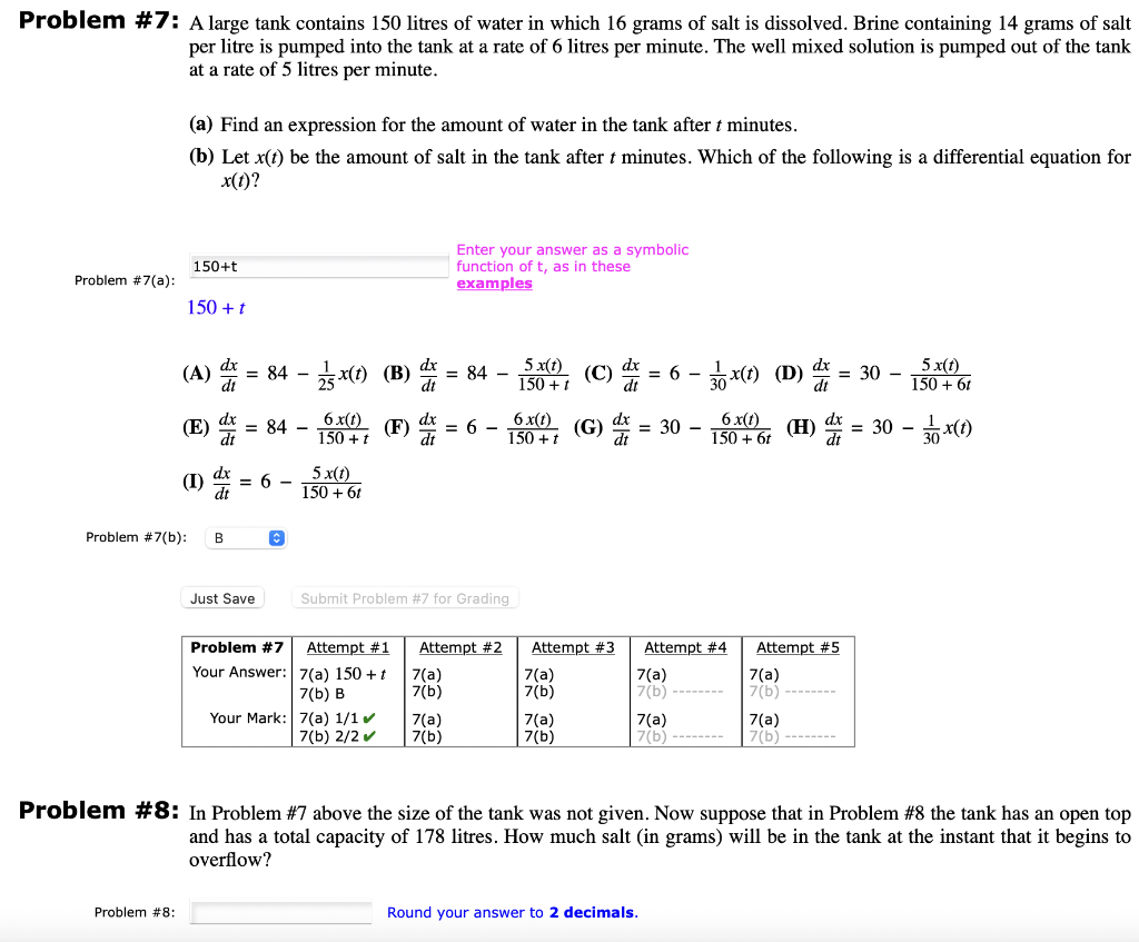 Solved blem #7: A large tank contains 150 litres of water in | Chegg.com