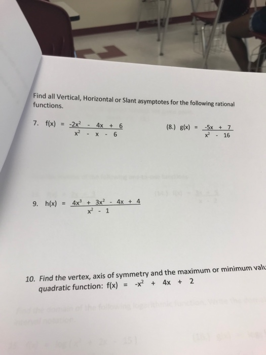 Solved Find all Vertical, Horizontal or Slant asymptotes for | Chegg.com