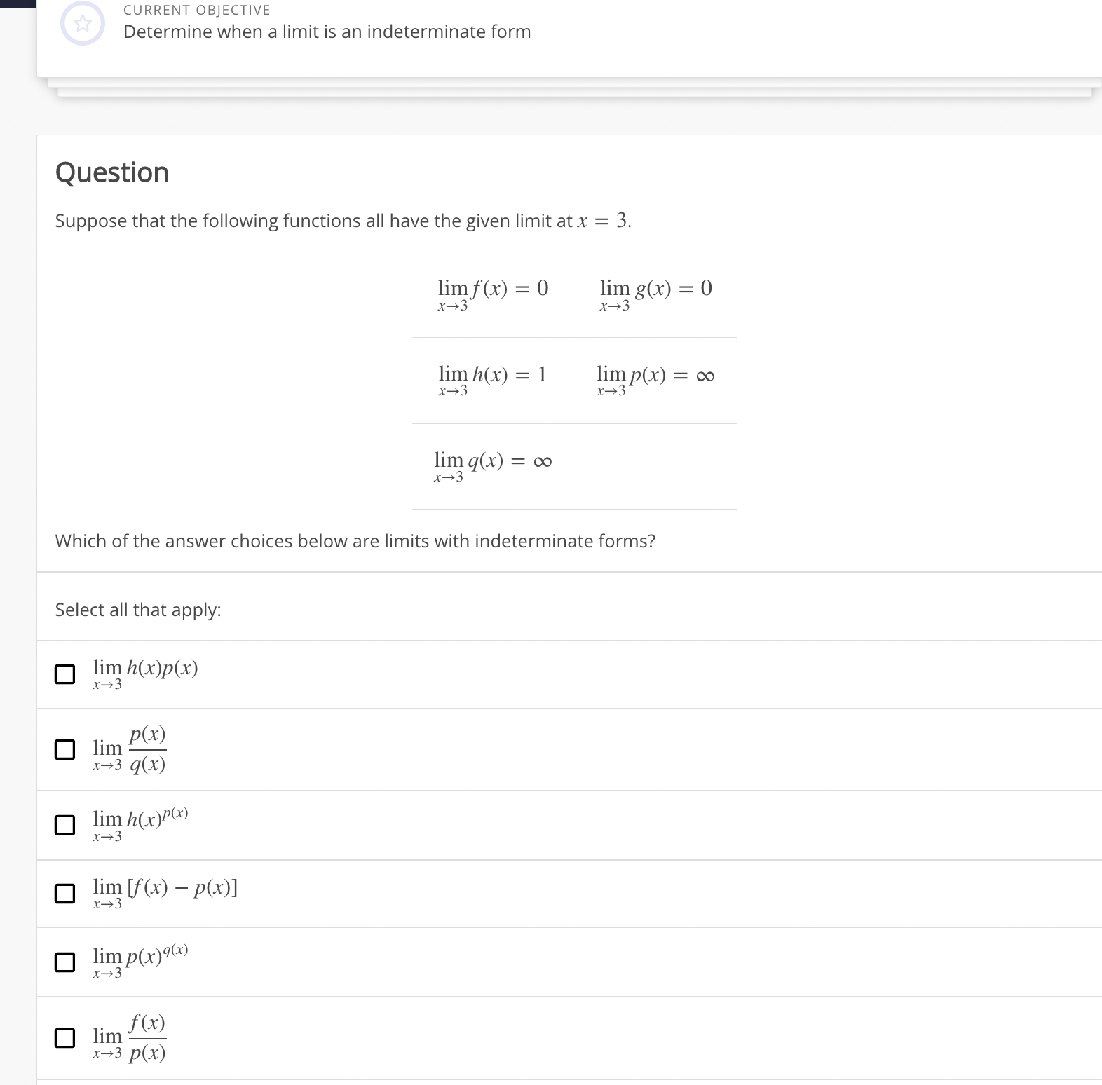 Solved CURRENT OBJECTIVE Determine when a limit is an | Chegg.com
