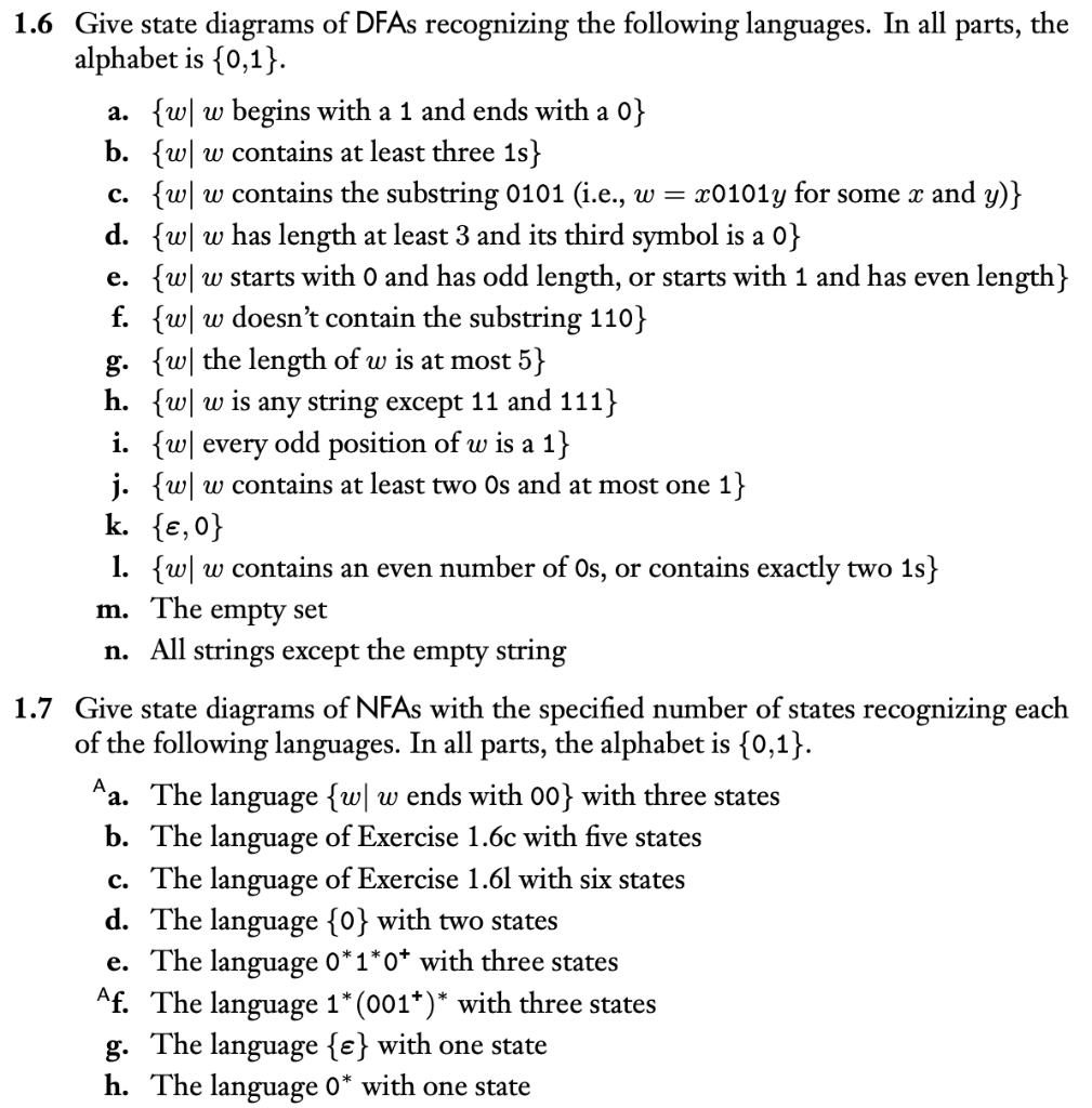 Solved a 1.6 Give state diagrams of DFAs recognizing the | Chegg.com