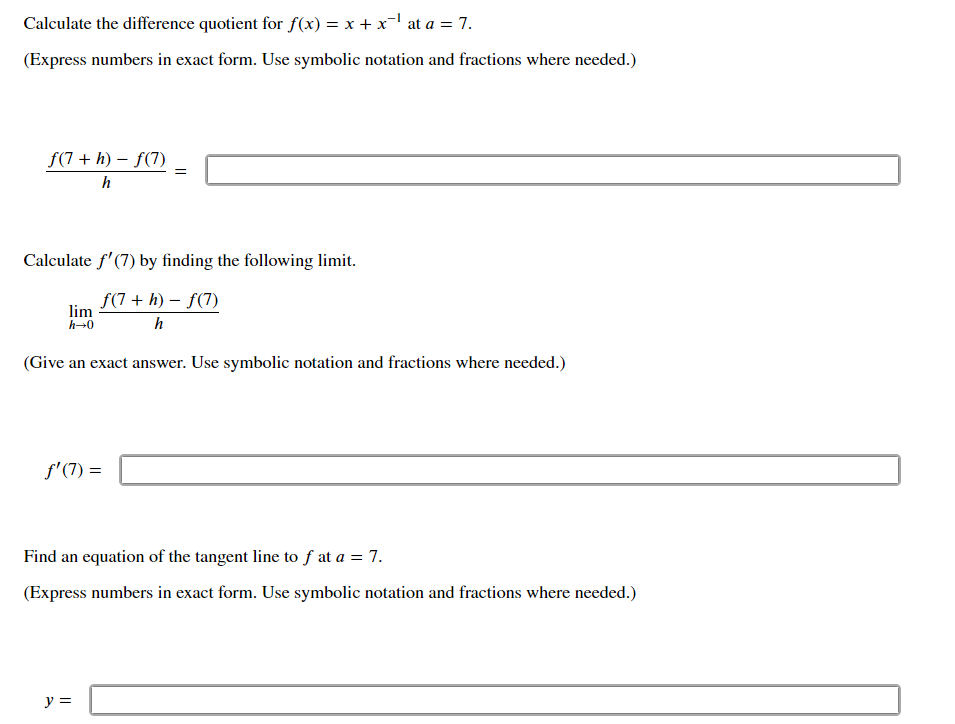 Solved Calculate the difference quotient for f(x)=x+x−1 at | Chegg.com