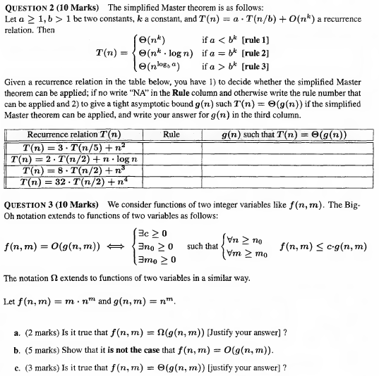 Solved QUESTION 2 (10 Marks) The simplified Master theorem | Chegg.com