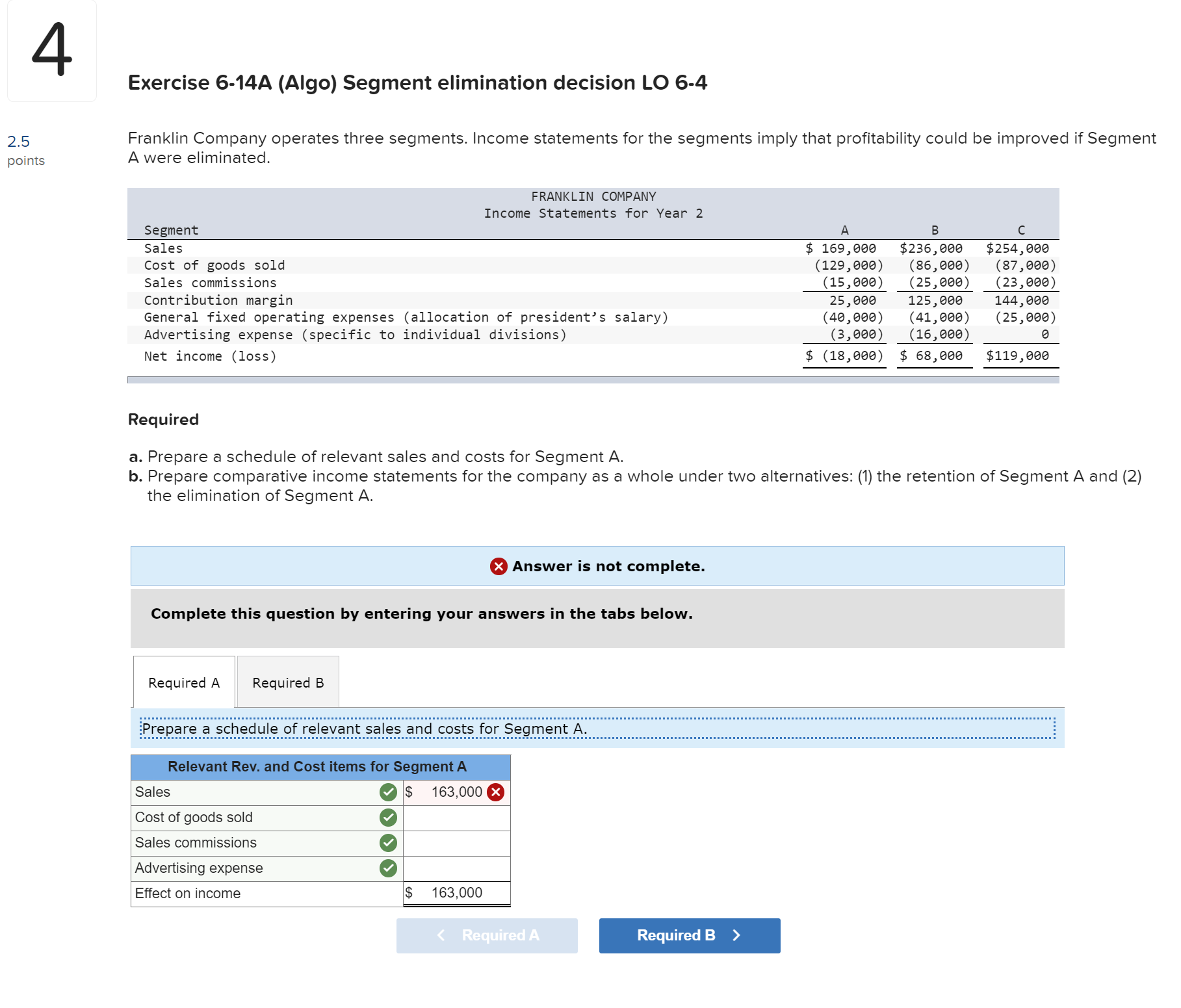 Solved 4 Exercise 6-14A (Algo) Segment elimination decision | Chegg.com