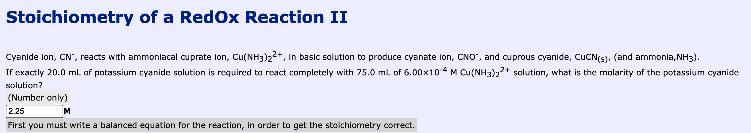 Solved Stoichiometry of a RedOx Reaction II Cyanide ion, | Chegg.com