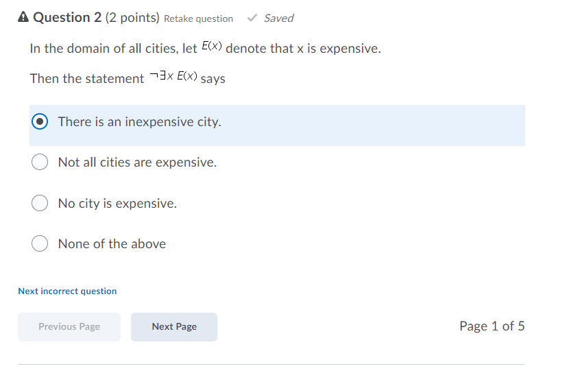 Solved A Question 2 (2 points) Retake question Saved In | Chegg.com