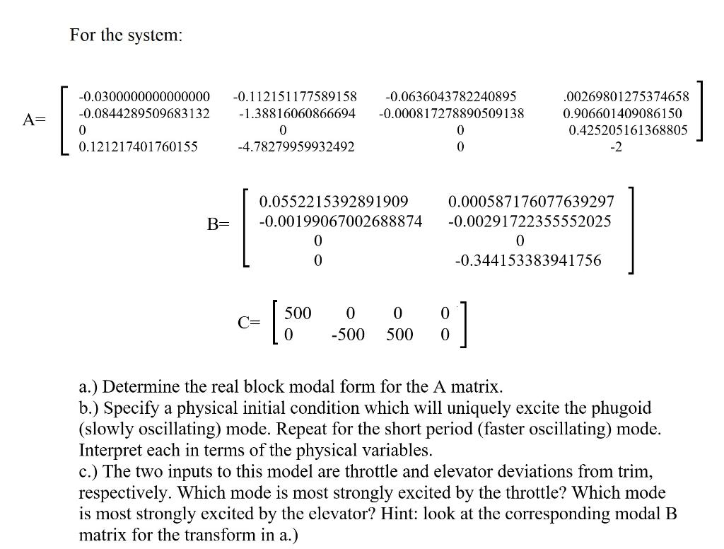 A standard state-space perturbation model matrix | Chegg.com