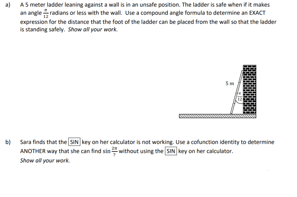 Solved a) A 5 meter ladder leaning against a wall is in an | Chegg.com