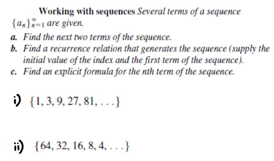 Solved Working with sequences Several terms of a sequence | Chegg.com
