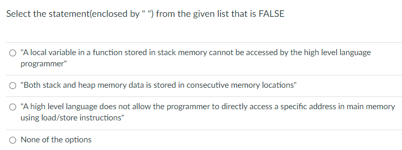 Solved Select the statement(enclosed by" ") from the given | Chegg.com