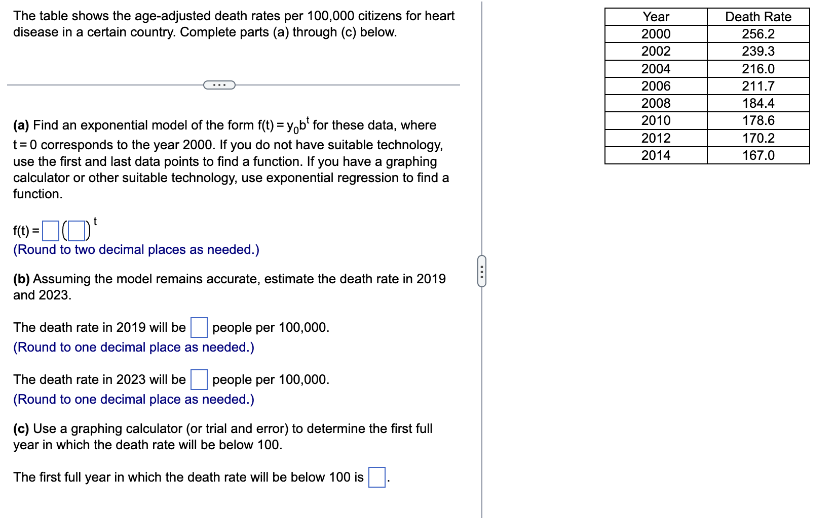 Solved The table shows the age-adjusted death rates per | Chegg.com
