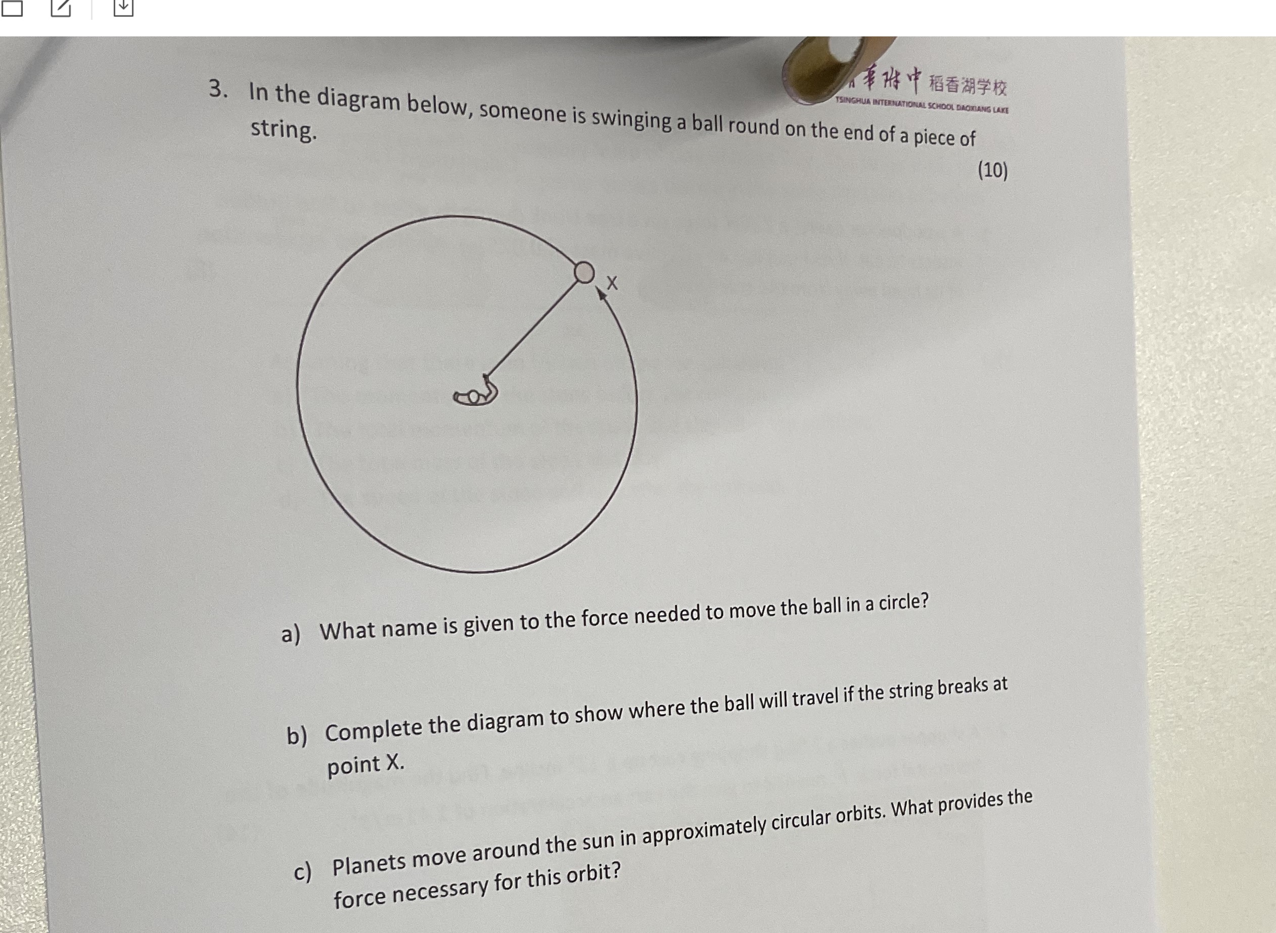 Solved 3. In the diagram below, someone is swinging a ball | Chegg.com