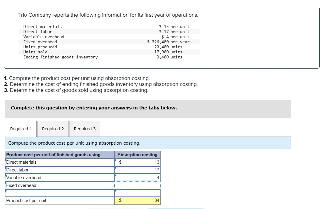 Solved Trio Company reports the following information for | Chegg.com