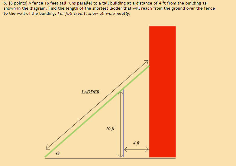 Solved 6. [6 points] A fence 16 feet tall runs parallel to a | Chegg.com