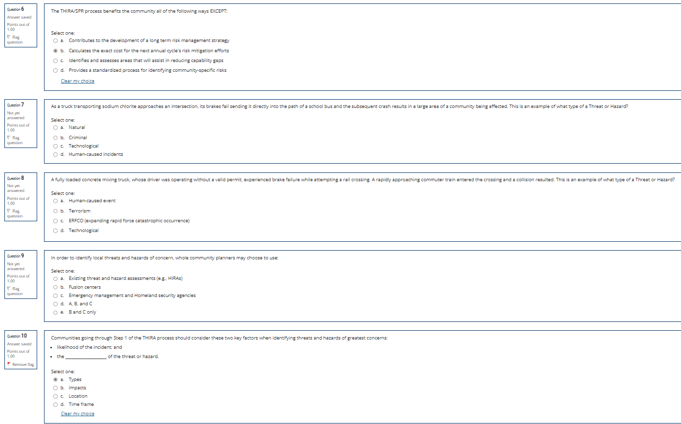 Solved The THIRA/SPR process benefits the community all of | Chegg.com