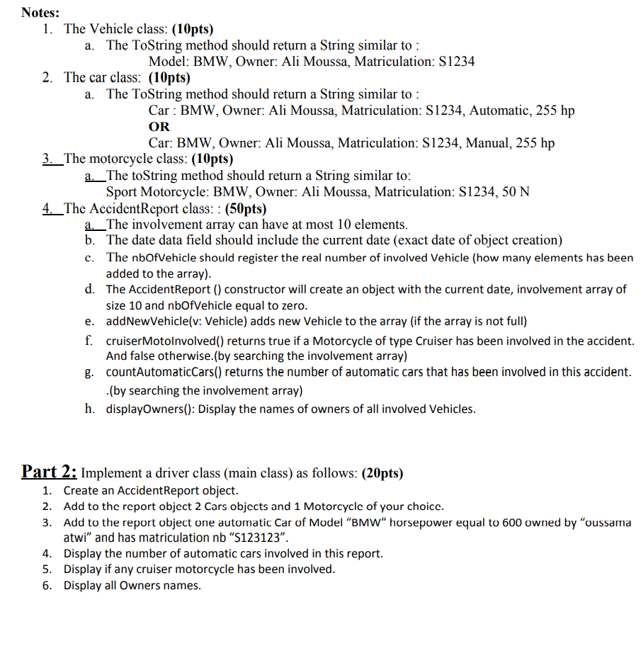 Solved Given the following UML diagram: Part 1: Implement | Chegg.com