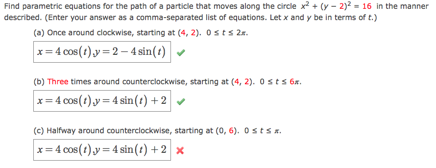 Solved Find parametric equations for the path of a particle | Chegg.com