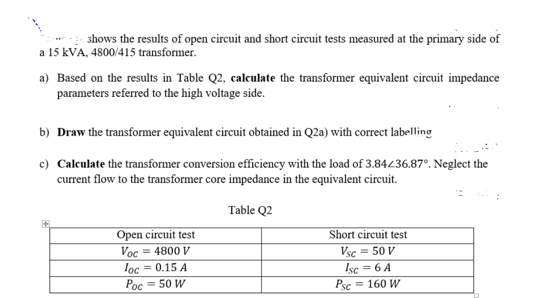Solved shows the results of open circuit and short circuit | Chegg.com