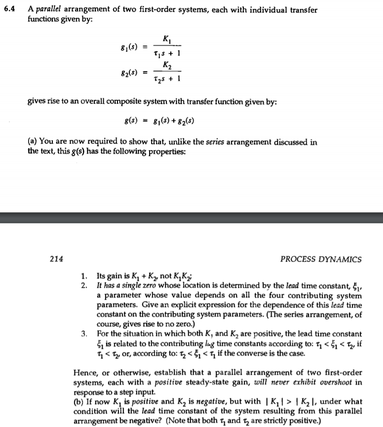 A parallel arrangement of two first-order systems, | Chegg.com