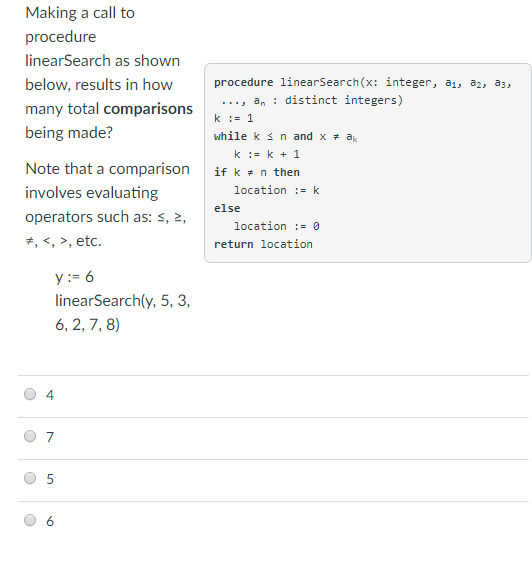 Solved Making A Call To Procedure Linearsearch As Shown