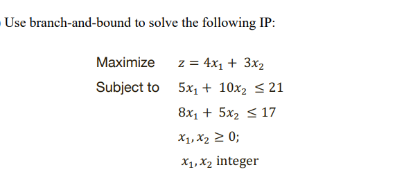 Solved Use branch-and-bound to solve the following IP: | Chegg.com